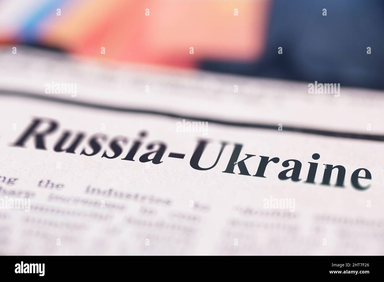 Russia and Ukraine written newspaper close up shot to the text Stock ...