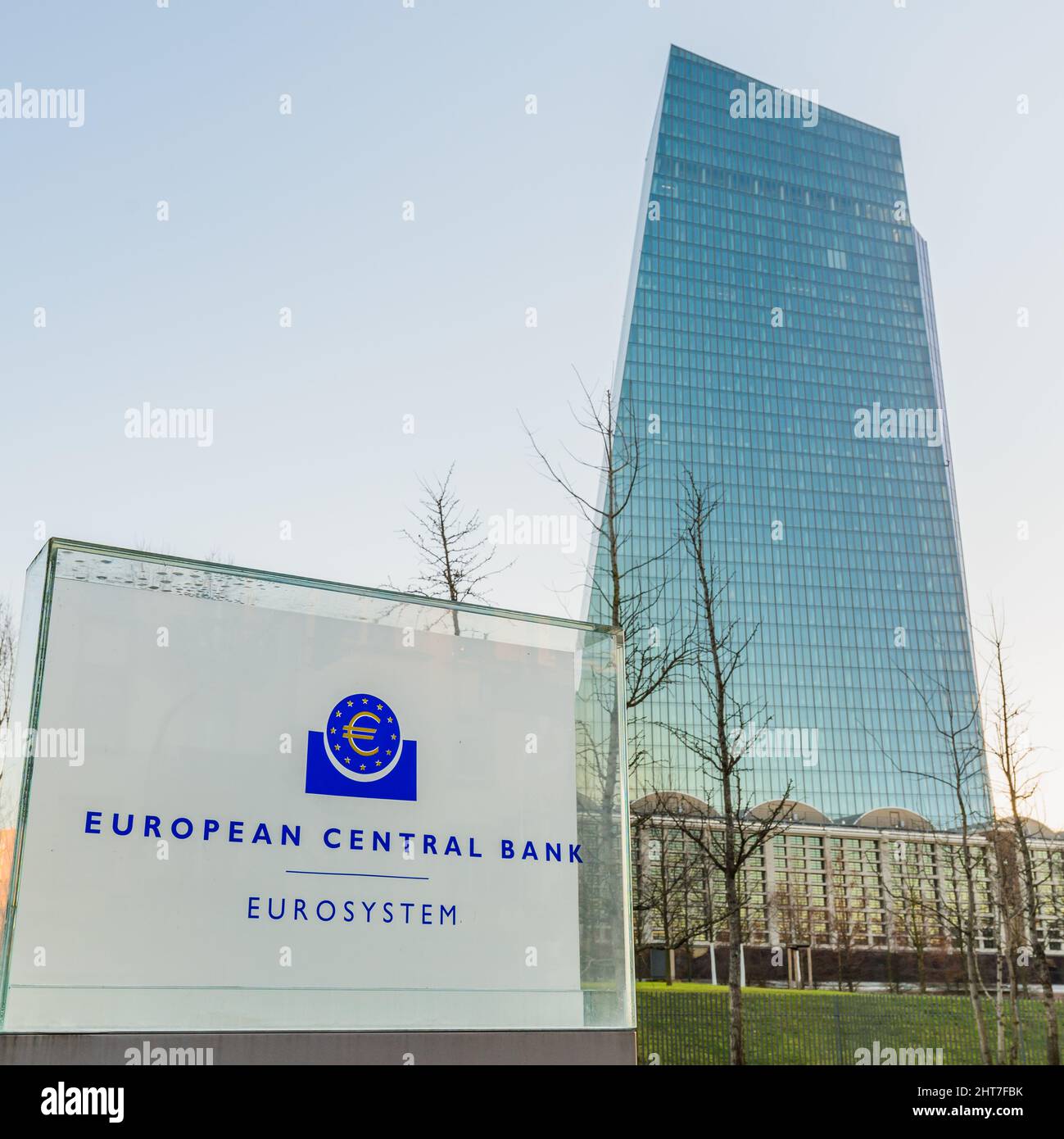 Beautiful modern building with the European Central Bank logo on the front Stock Photo - Alamy