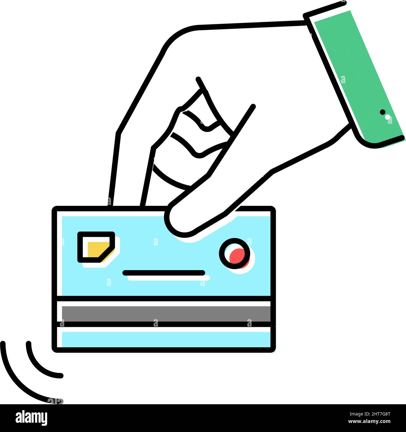hand holding card with contactless payment chip color icon vector ...