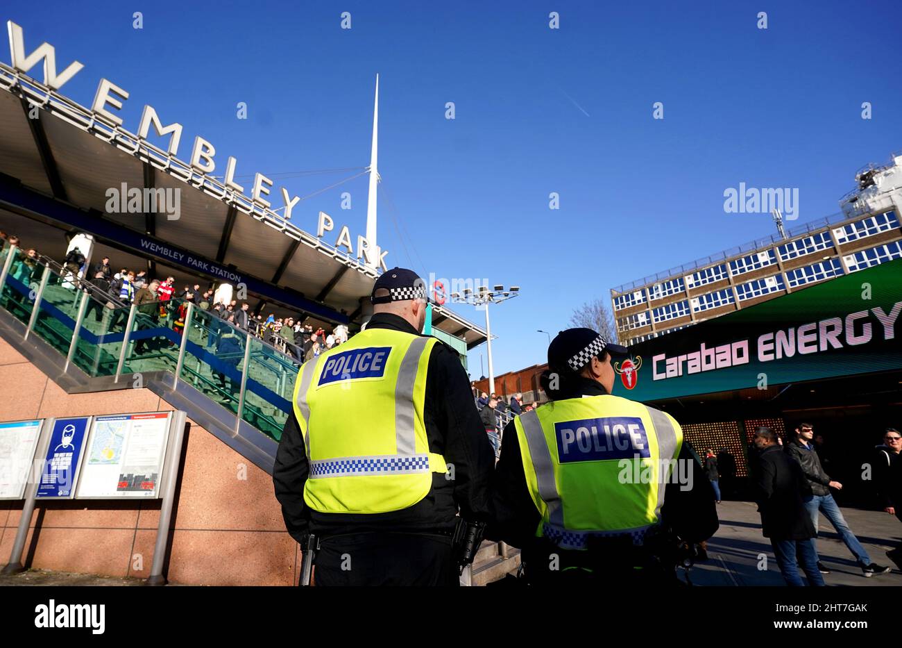 Police patrol Wembley Way ahead of the Carabao Cup final at Wembley ...