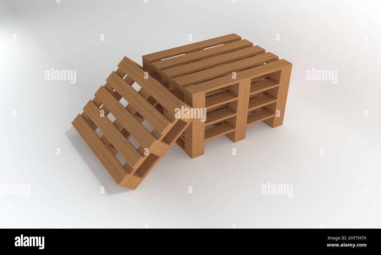 3d rendering of pallets on a white background Stock Photo - Alamy
