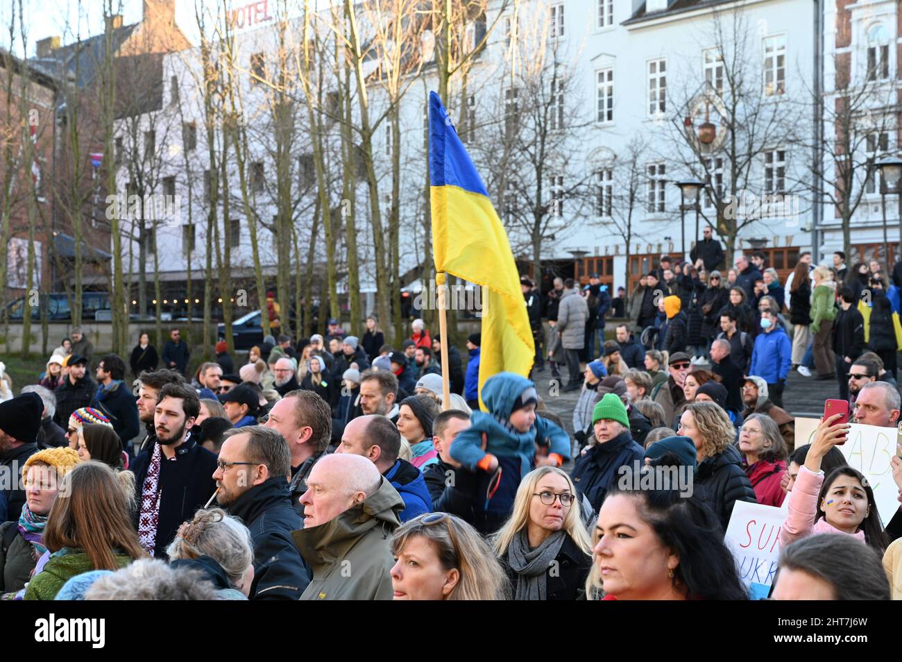 Crowd of people protesting against the Russian invasion of Ukraine ...