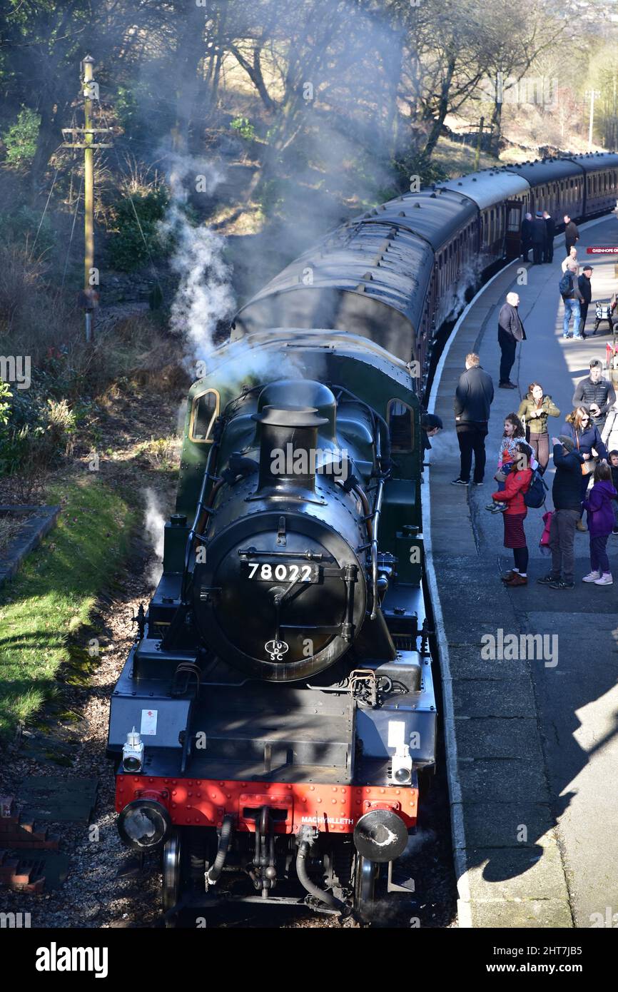 Steam train and passengers , Haworth station, KWVR, West Yorkshire ...