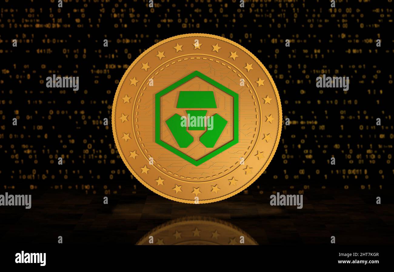 Crypto.com CRO cryptocurrency symbol gold coin on green screen ...