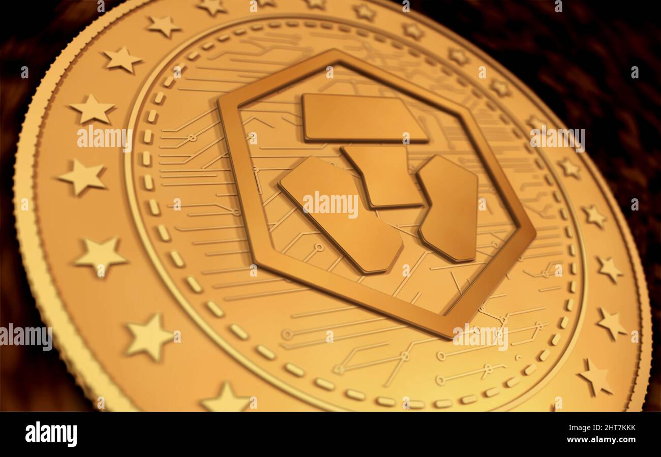 Crypto.com CRO cryptocurrency symbol gold coin on green screen ...