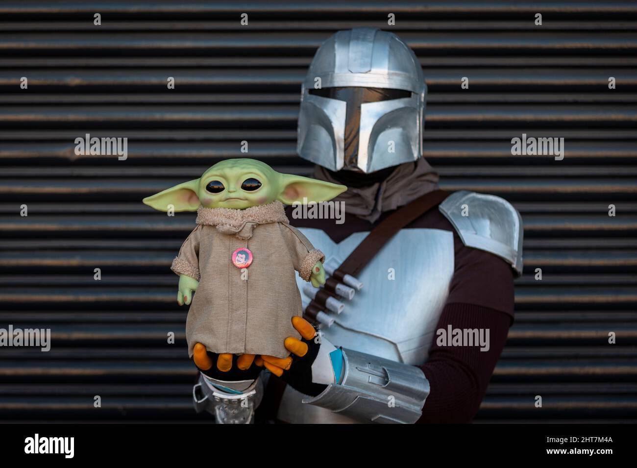 London, UK. 27 February 2022. A man dressed as The Mandalorian ...