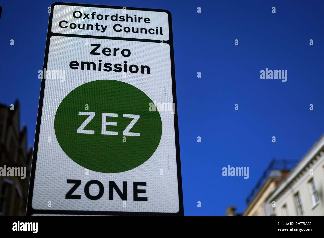 A sign for the Zero Emission Zone pilot scheme in Oxford, which will begin in Oxford on Monday ...