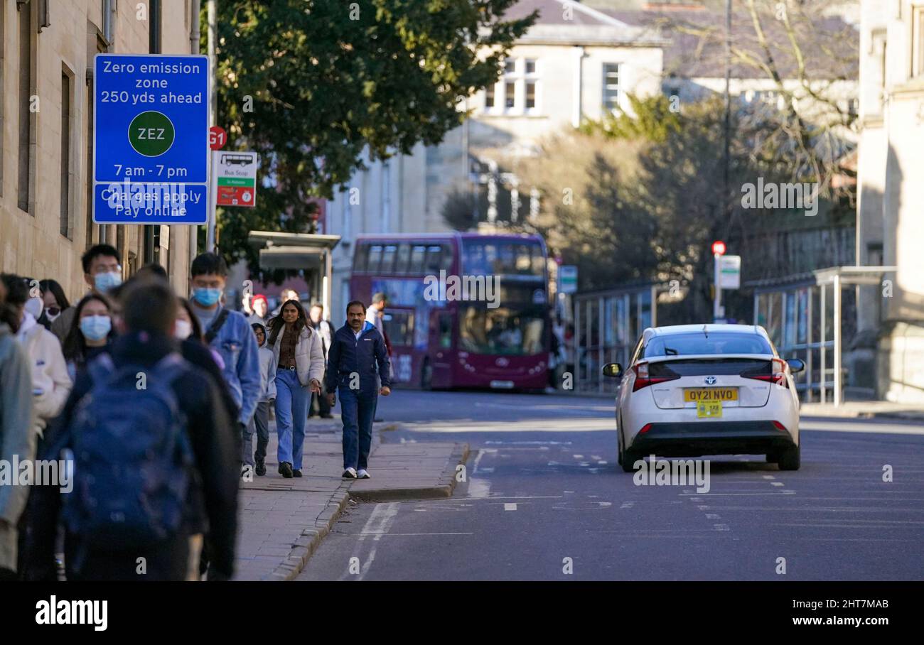 A sign for the Zero Emission Zone pilot scheme in Oxford, which will begin in Oxford on Monday ...