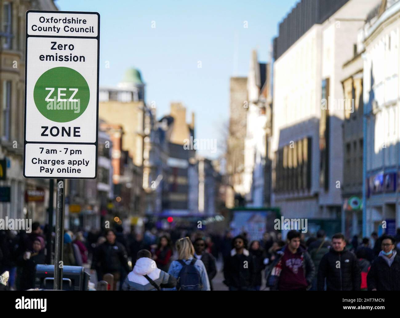 A sign for the Zero Emission Zone pilot scheme in Oxford, which will begin in Oxford on Monday ...
