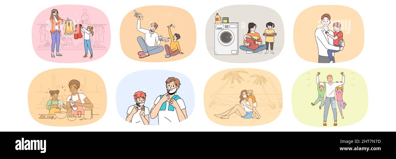Cartoon illustration kids loving his parents hi-res stock photography ...