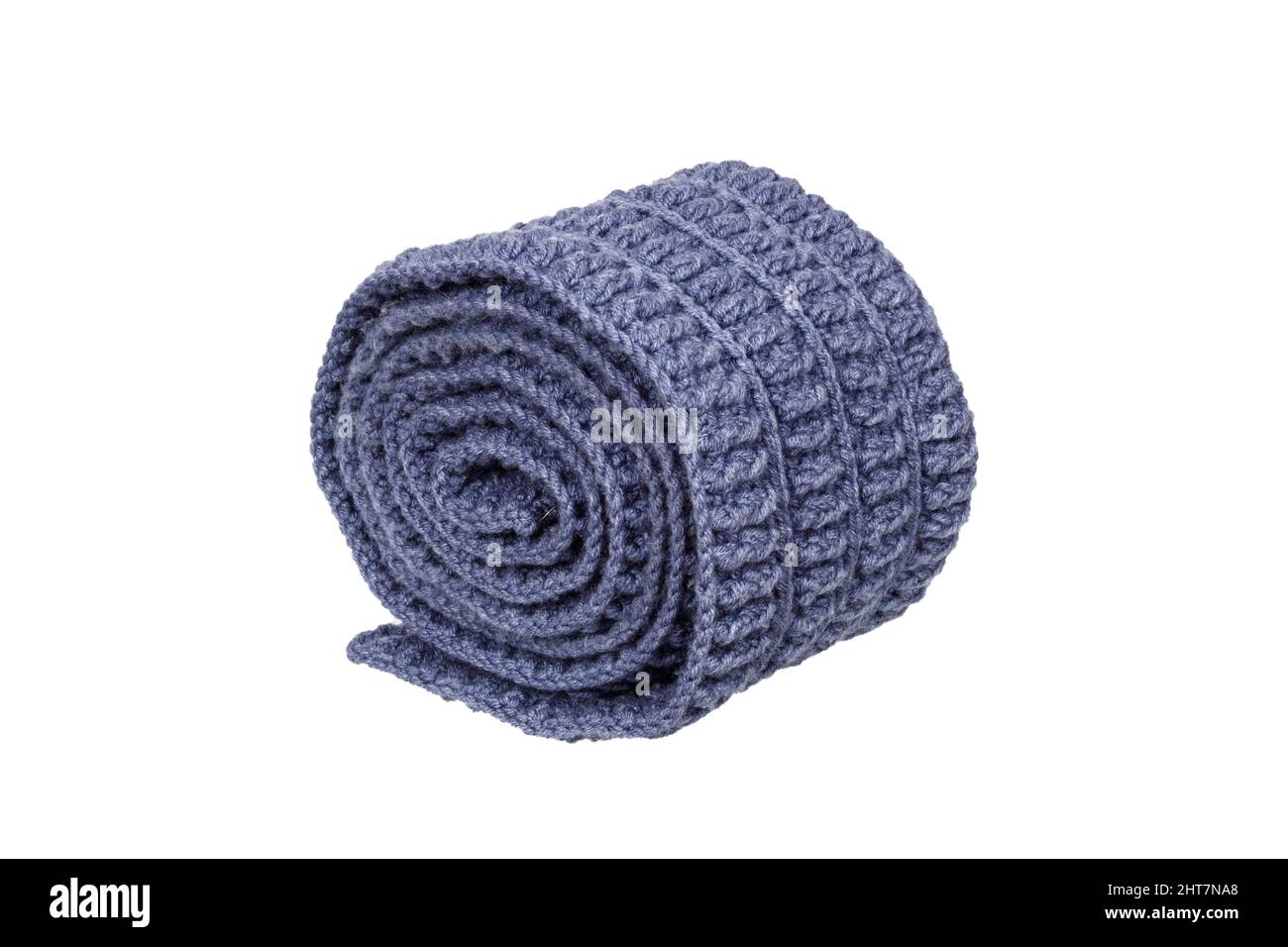 intricate blue knitted wool scarf isolated on white background. High ...