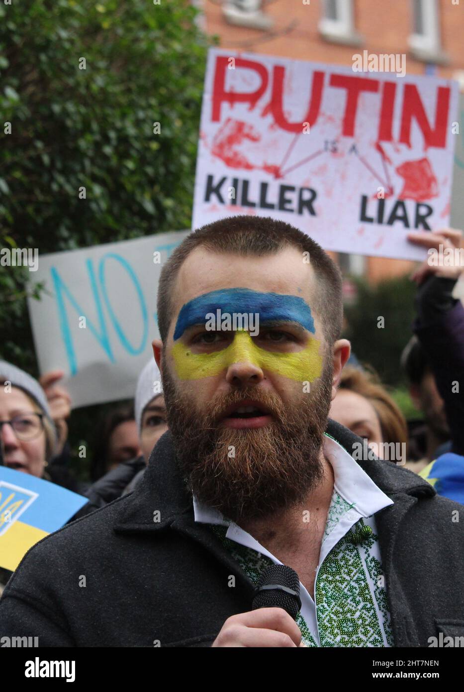 People gathered outside the Russian Embassy Residence, south Dublin, to ...