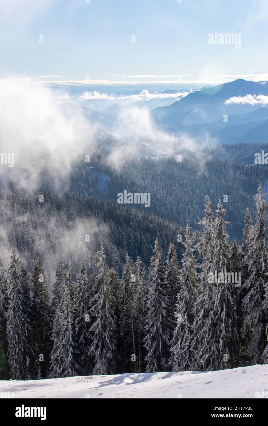 Scenic winter landscape with Rarau mountains in Romania Stock Photo - Alamy