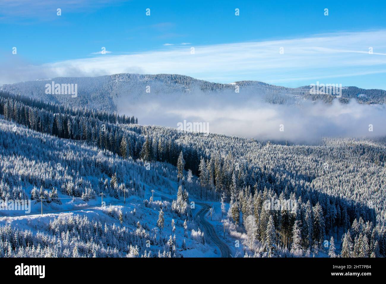Winter landscape with Rarau mountains in Romania Stock Photo - Alamy