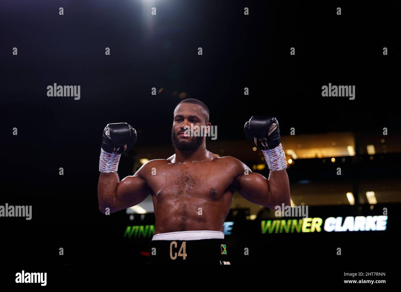 Cheavon Clarke after wining the fight against Toni Visic to win the ...