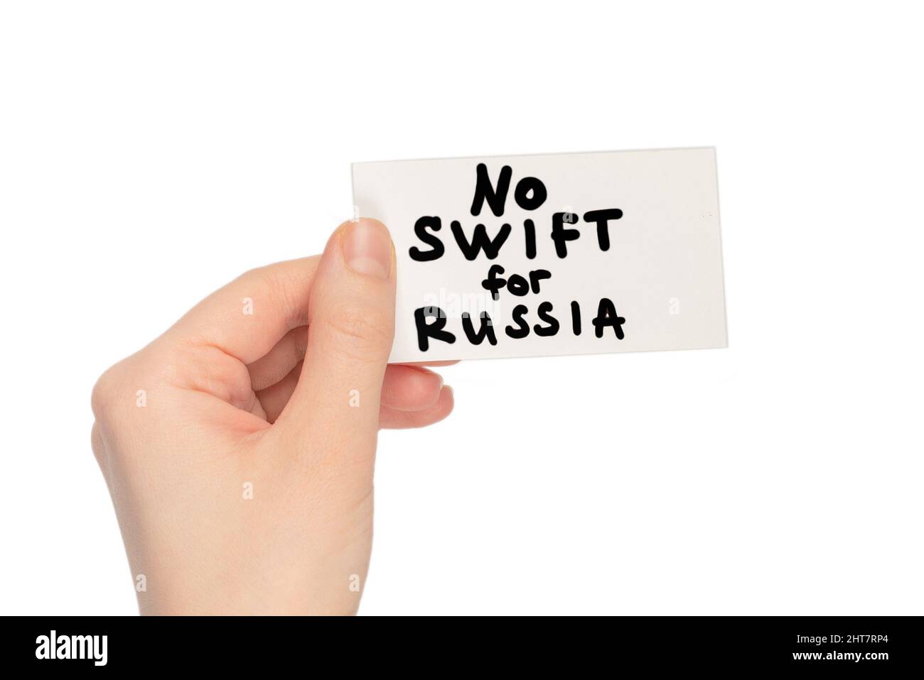 No SWIFT for Russia text on a card isolated on a white background in ...