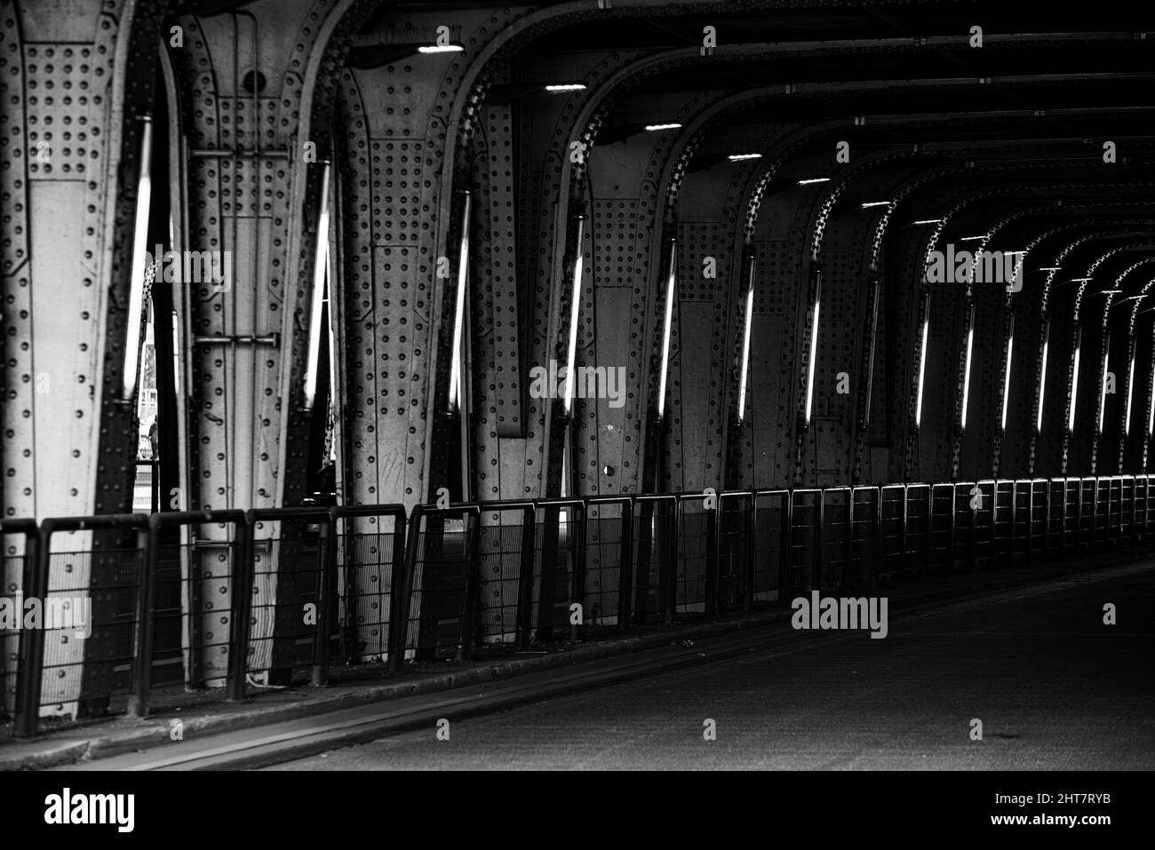 Grayscale of a metal construction Stock Photo - Alamy