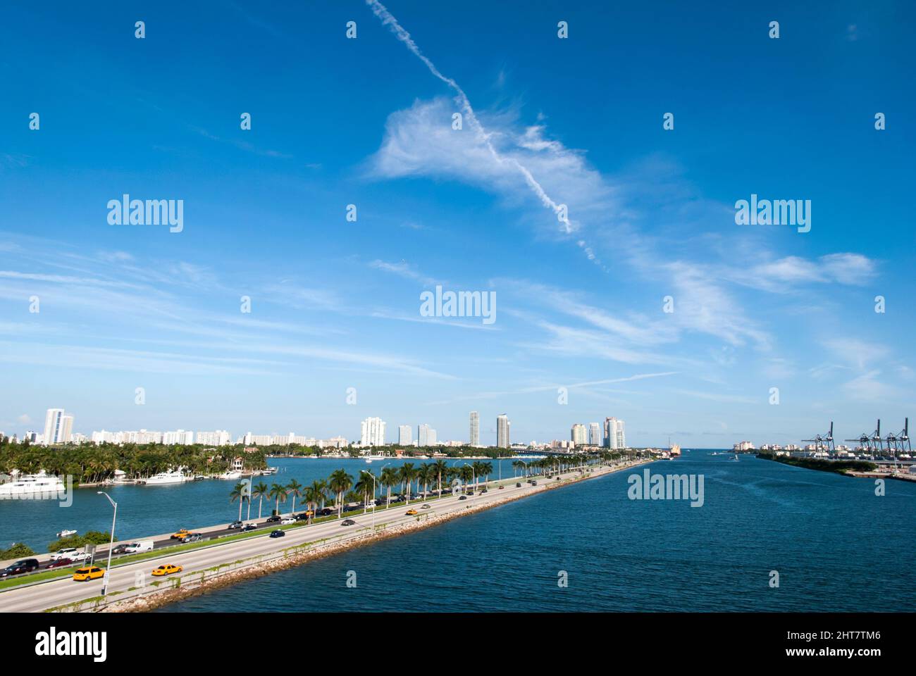 The view of Miami Main Channel with an exit to Atlantic Ocean and ...