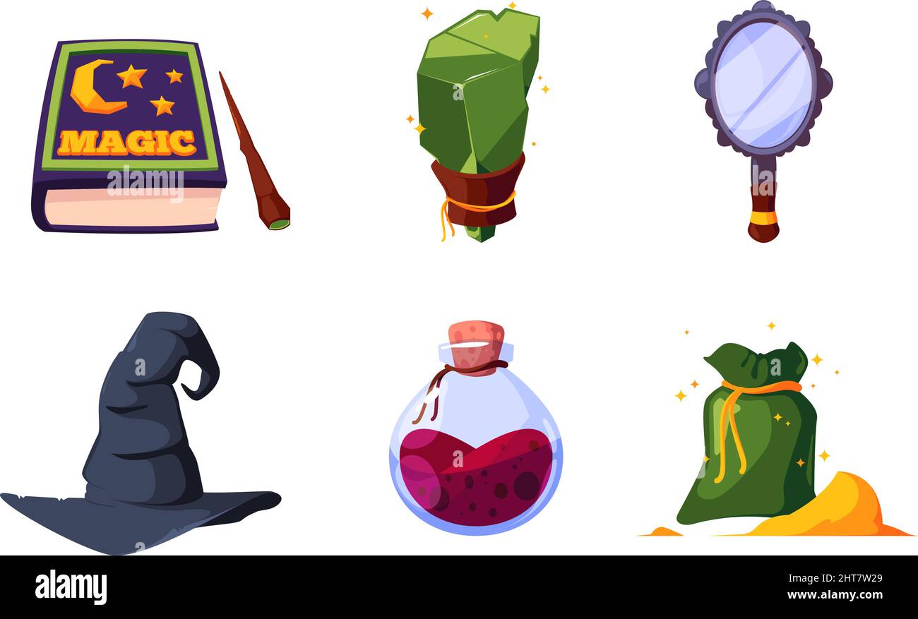 Magic items. Glow wizard bottles and artifacts fantasy jewelry for ...