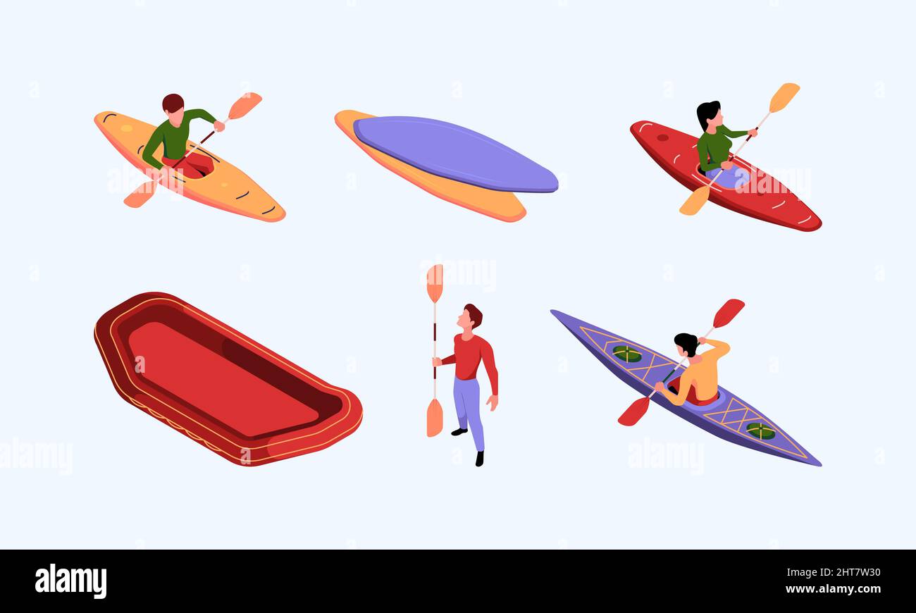 Kayak isometric. Sport rafting adventure travelling outdoor extreme ...