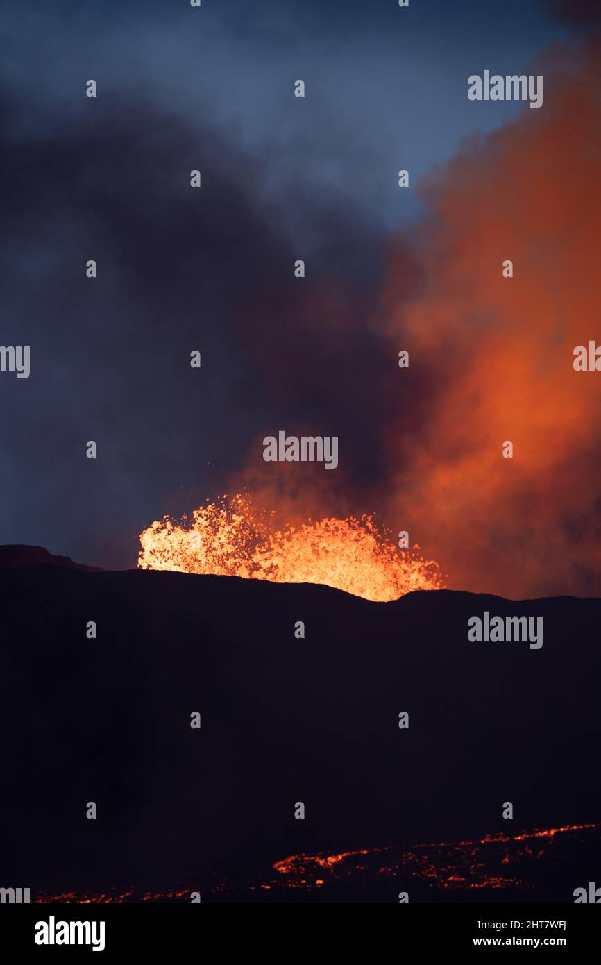 Vertical shot of lava in the Fagradalsfjall volcano in Iceland on ...
