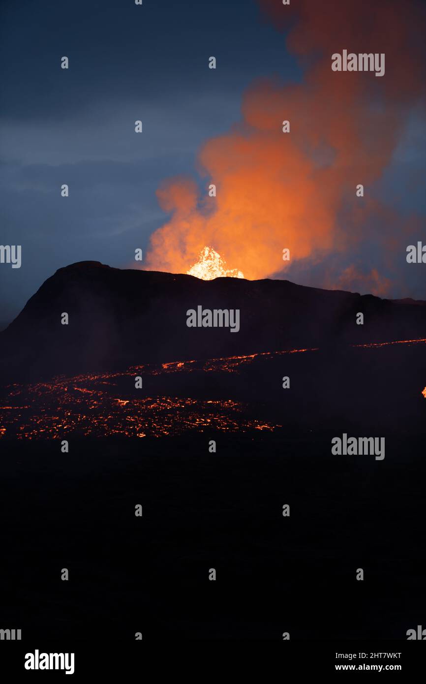 Vertical shot of lava in the Fagradalsfjall volcano in Iceland on ...