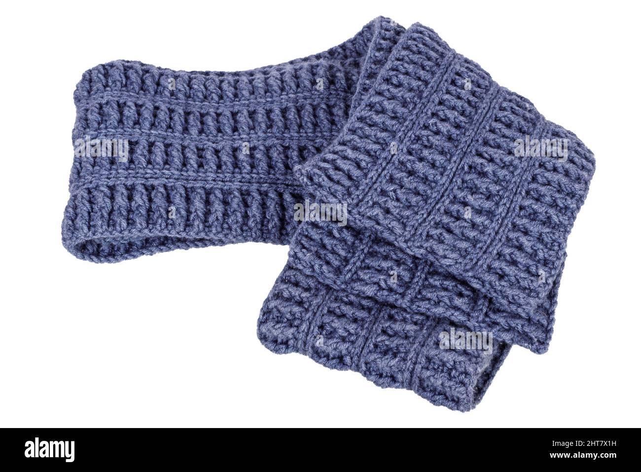 intricate blue knitted wool scarf isolated on white background. High ...