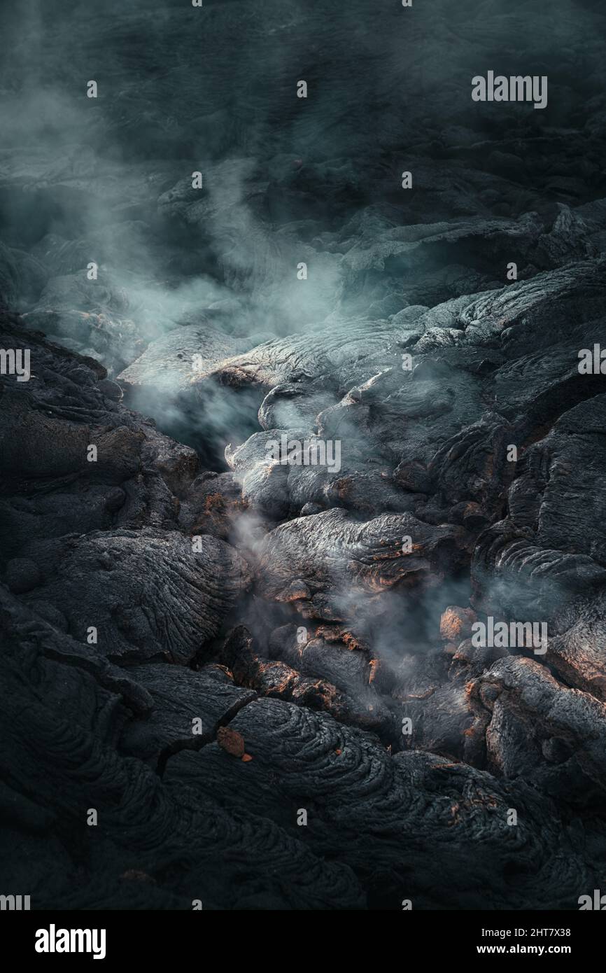 Vertical shot of lava near the Fagradalsfjall volcano in Iceland Stock ...