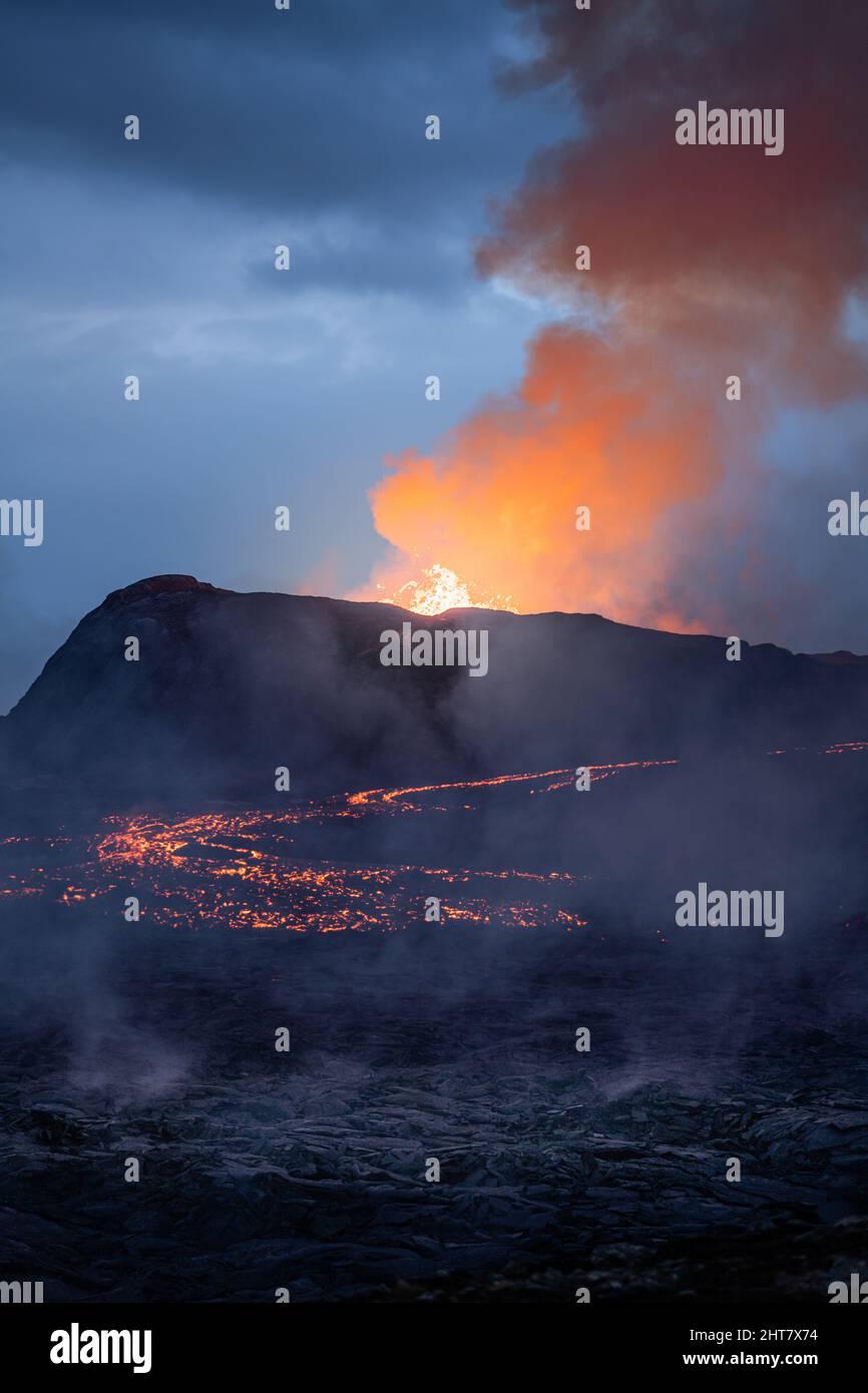 Vertical shot of lava in the Fagradalsfjall volcano in Iceland on ...