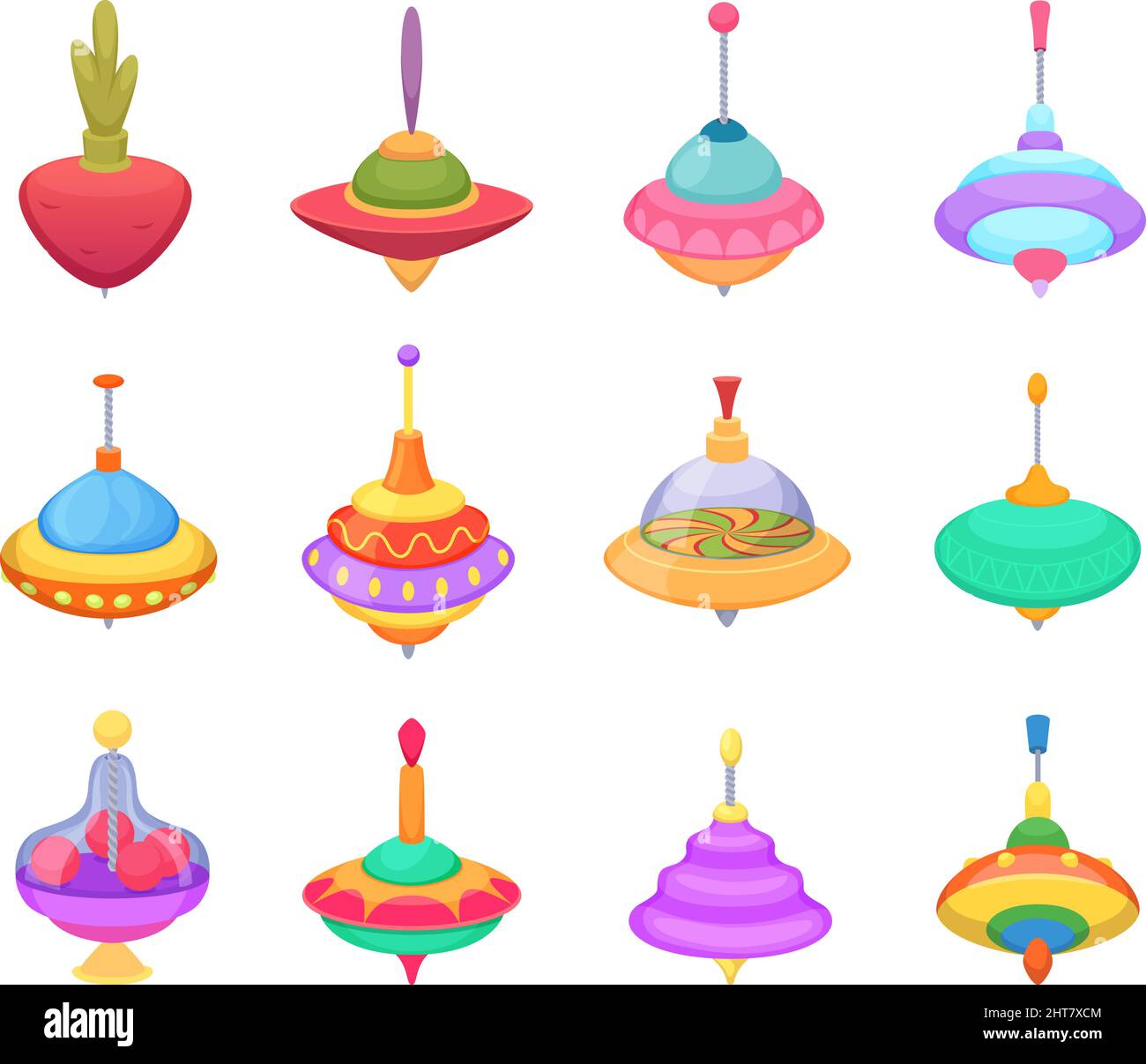 Top toys. Spinning colored games to kids exact vector illustration in ...