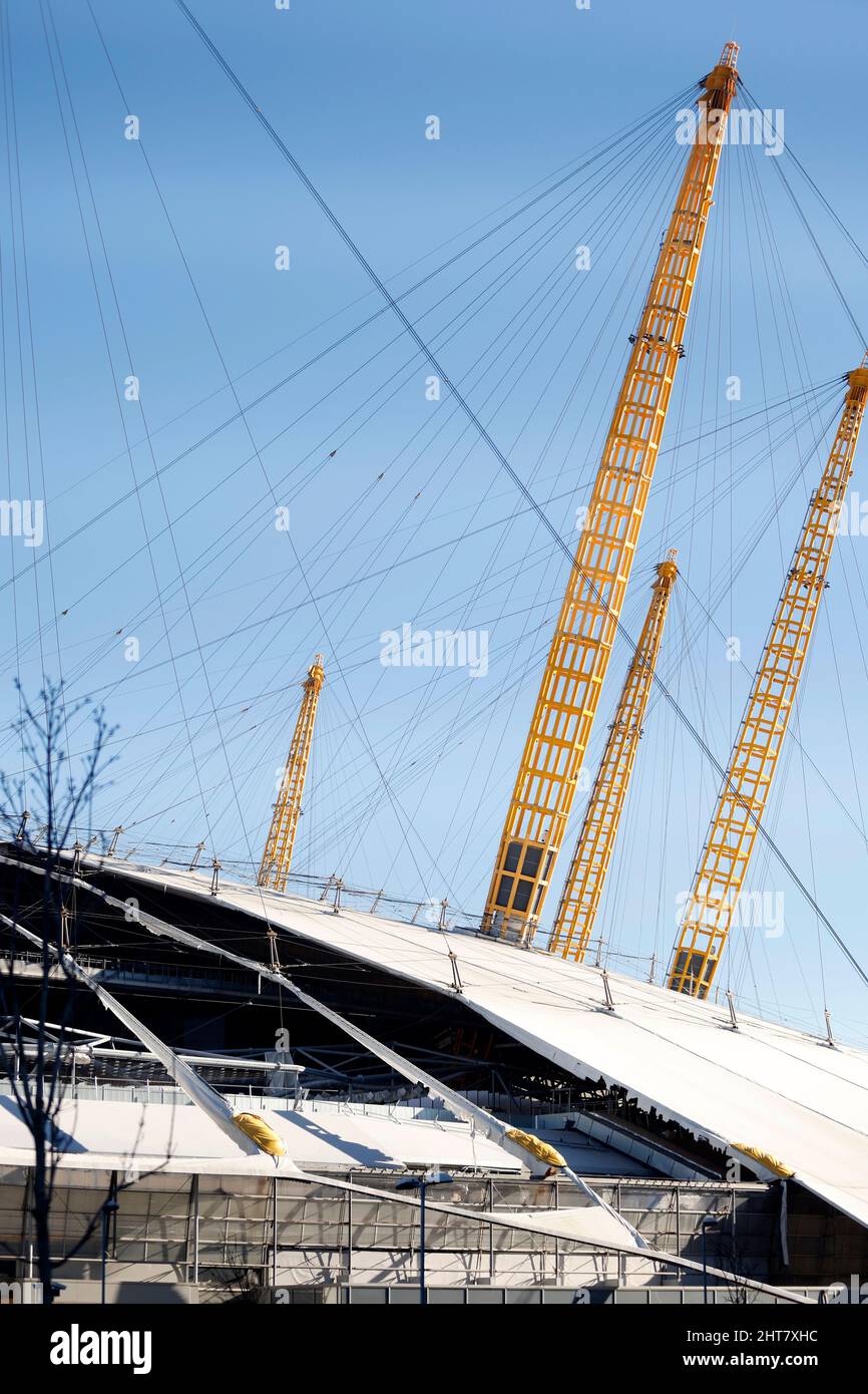 Damage to the roof of the O2 Arena, in south east London, caused by ...