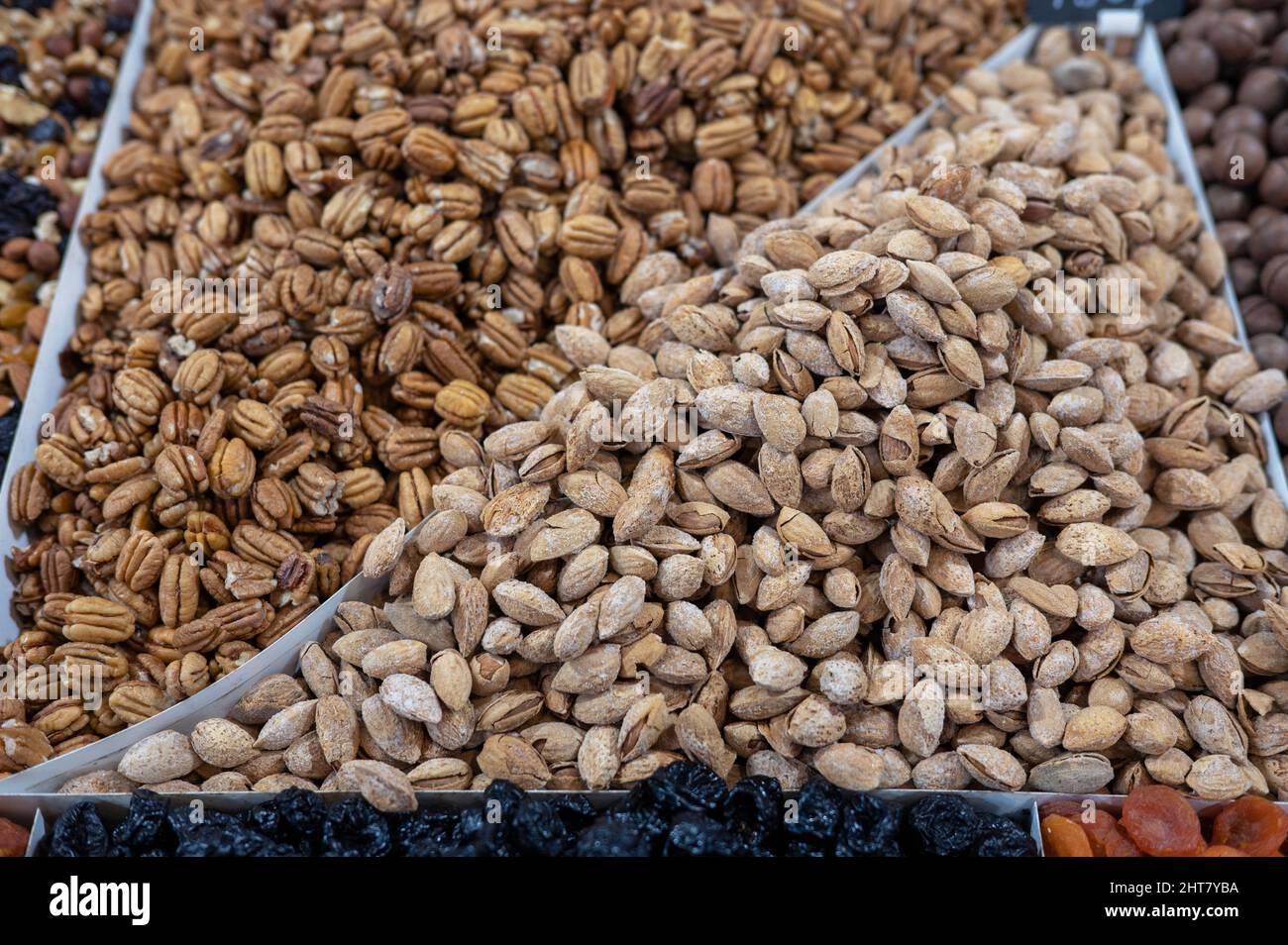 Dried fruits and nuts on local food market Stock Photo - Alamy