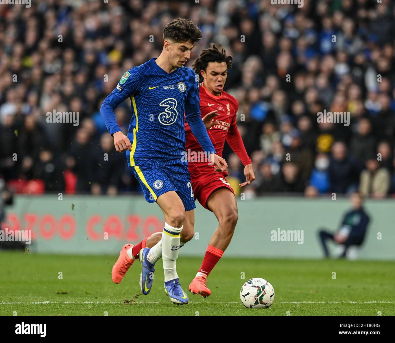 Kai Havertz #29 of Chelsea breaks with the ball as Trent Alexander ...