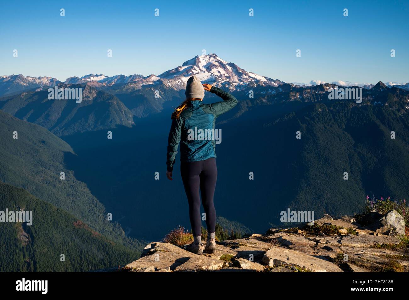 Female posing in the Glacier Peak Wilderness at Sunset Stock Photo - Alamy