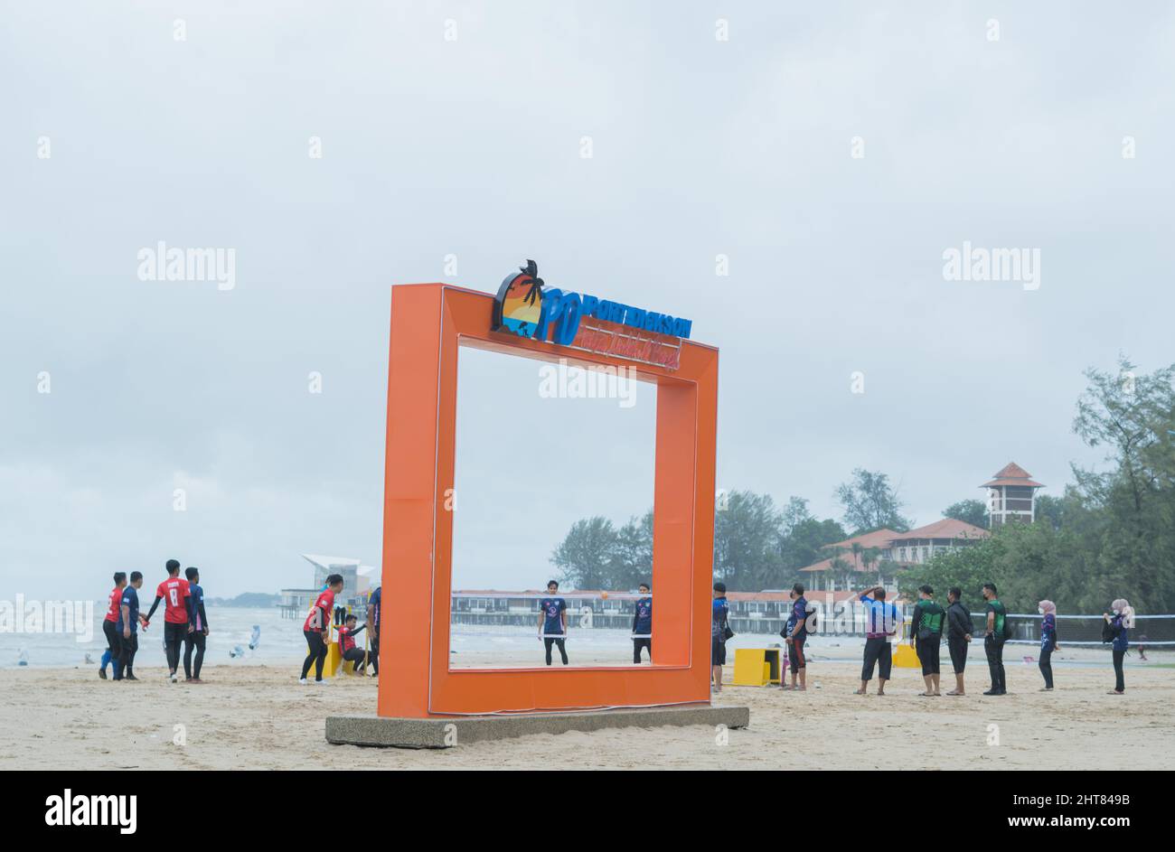 View of people having sports activities in Port Dickson beach, Negara ...
