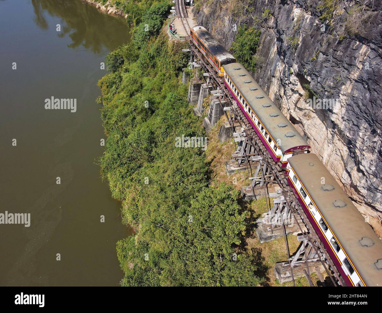 Aerial view of Death Railway crossing the River Kwai in Thailand Stock ...