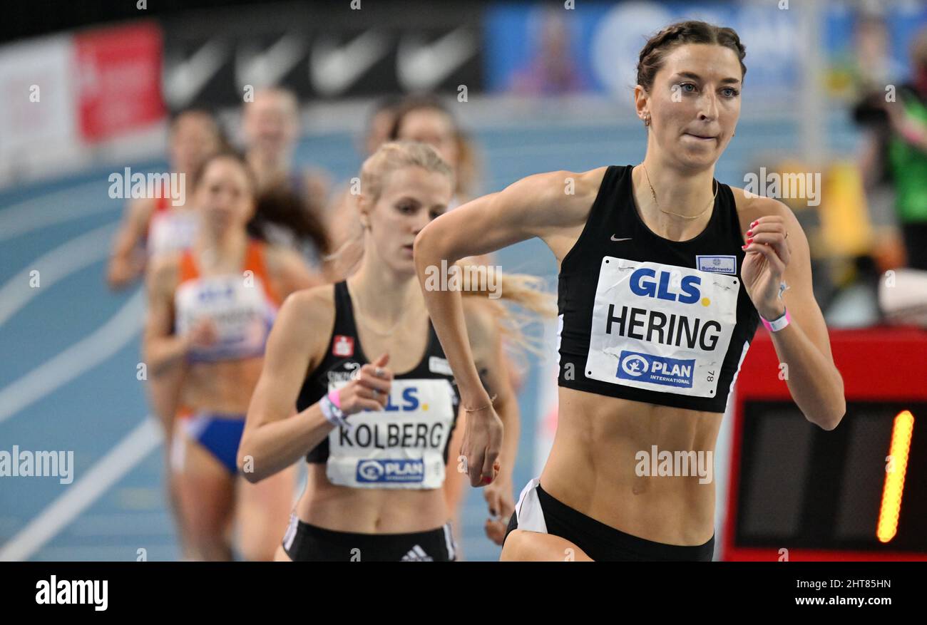 Leipzig, Germany. 27th Feb, 2022. Christina Hering runs to victory in ...