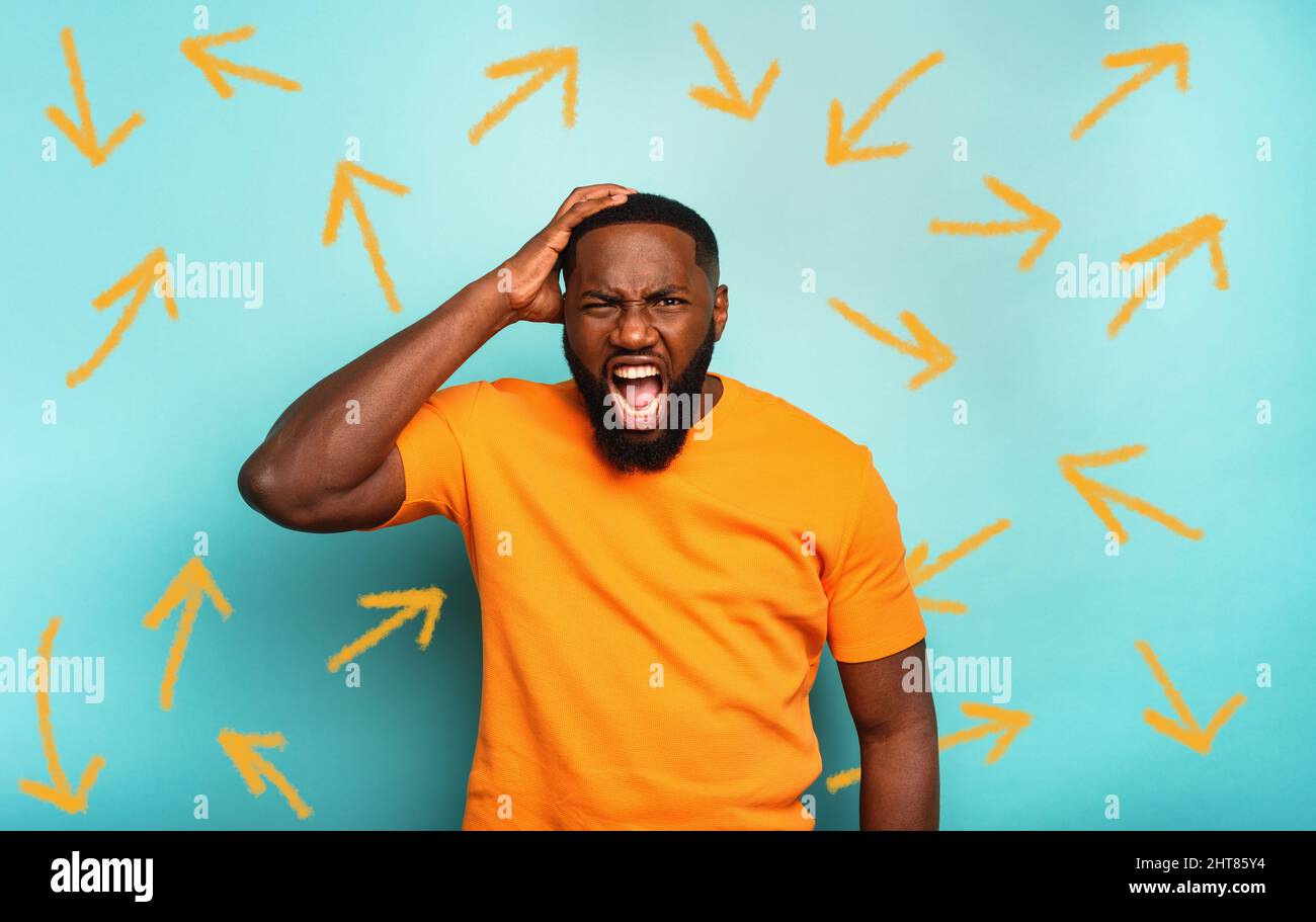 Man with stressed and exhausted expression is confused Stock Photo - Alamy