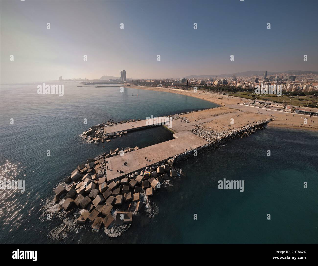 Aerial view of the ocean with the port Stock Photo - Alamy