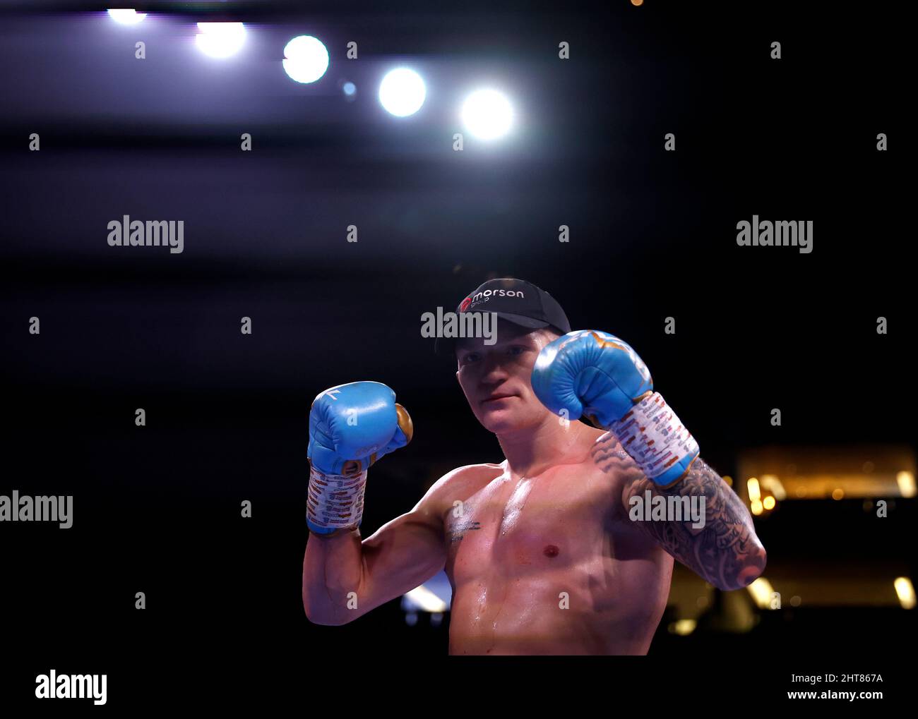 Campbell Hatton celebrates after winning his fight against against Joe ...