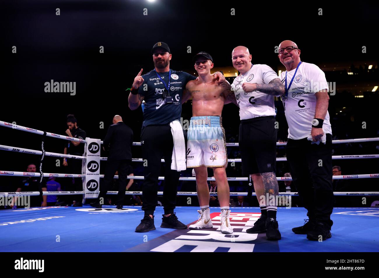 Campbell Hatton celebrates after winning his fight against against Joe ...