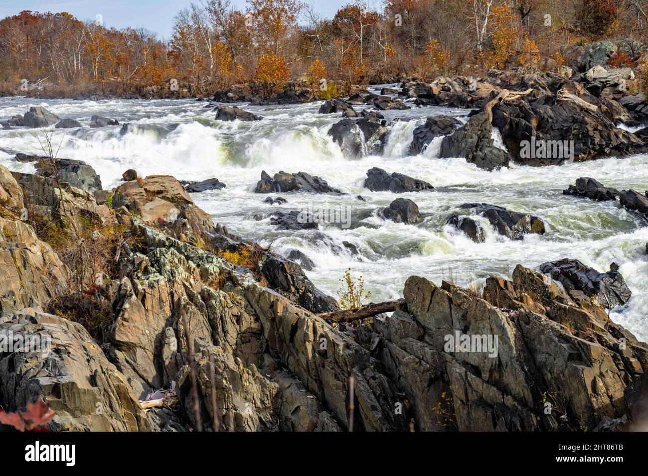 Beautiful shot of a flowing rocky stream in Great Falls National Park ...