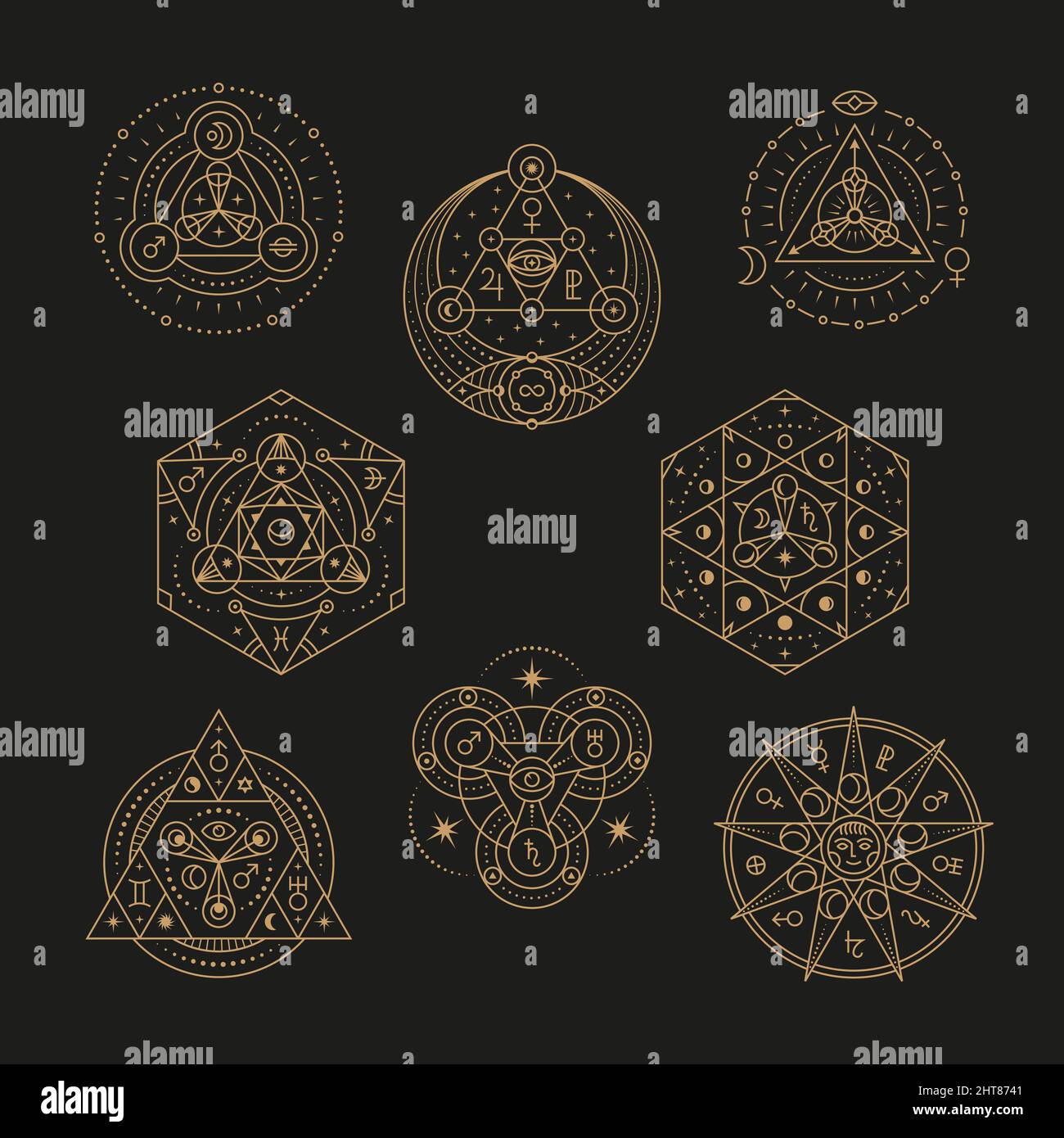 Esoteric symbols. Magic mystical tarot design, stars and satellite ...