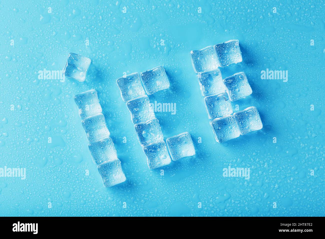 The inscription ICE made of ice cubes on a blue background Stock Photo ...