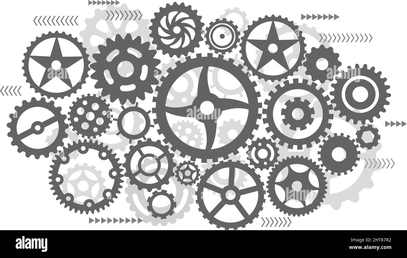 Gears tech background. Engineering computing gear network, communication and teamwork metaphor ...