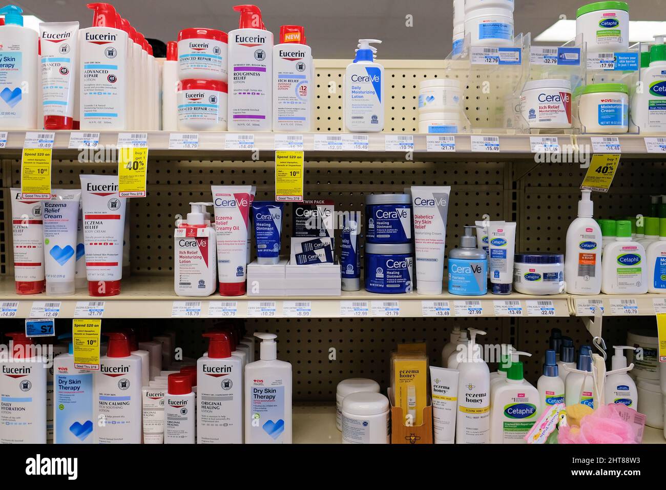 Skin care shelves at a CVS pharmacy with eczema, itch, and dry skin ...