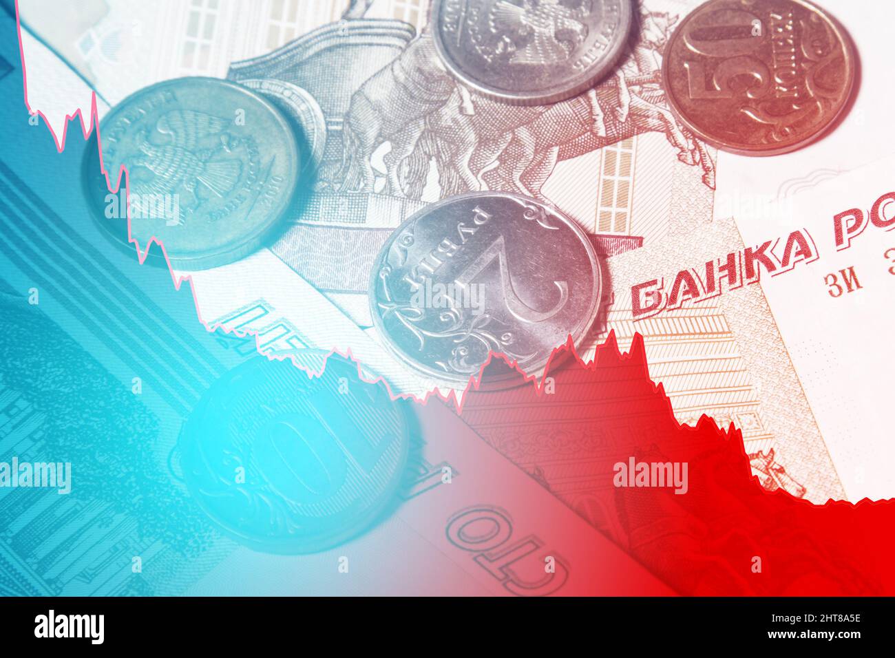 Background with chart of falling Russian ruble price affected by ...
