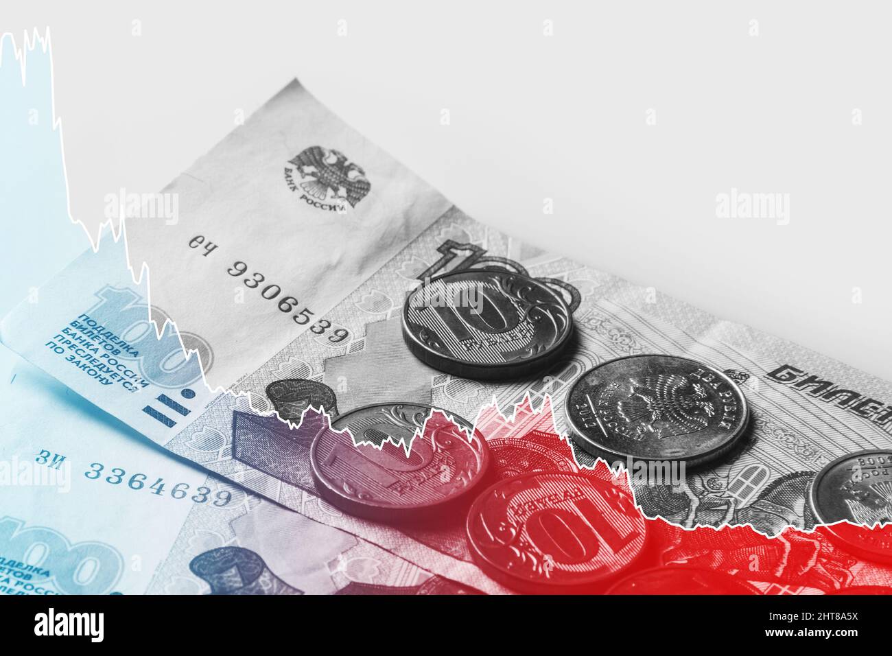 Background with chart of falling Russian ruble price affected by ...