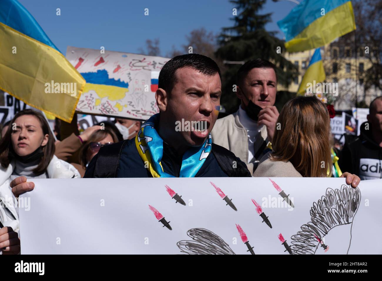 A protester chants slogans during the demonstration.Hundreds of Ukraine ...