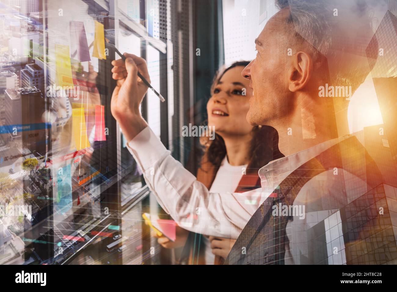 Business people work together as teamwork and partner with sticker ...